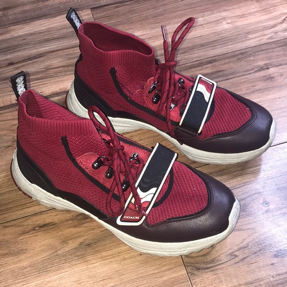 Coach | Shoes | Coach Red And Black Socks Sneakers Shoes | Poshmark
